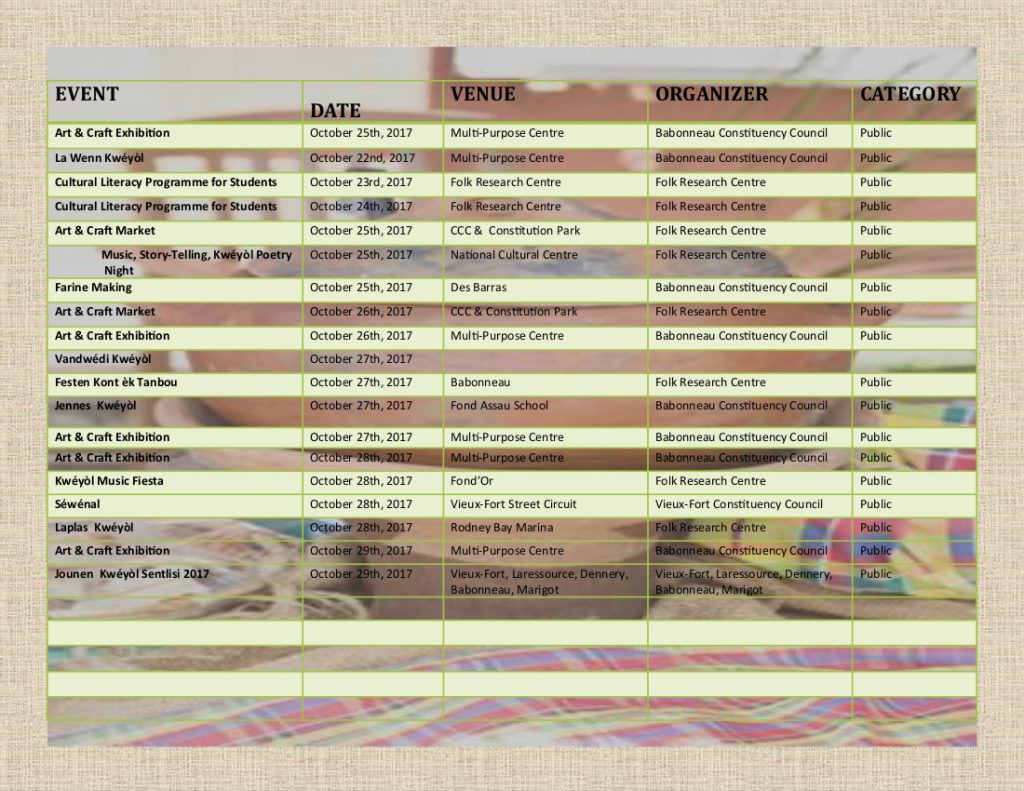 2017 Creole Heritage Month Calendar – Cultural Development Foundation ...